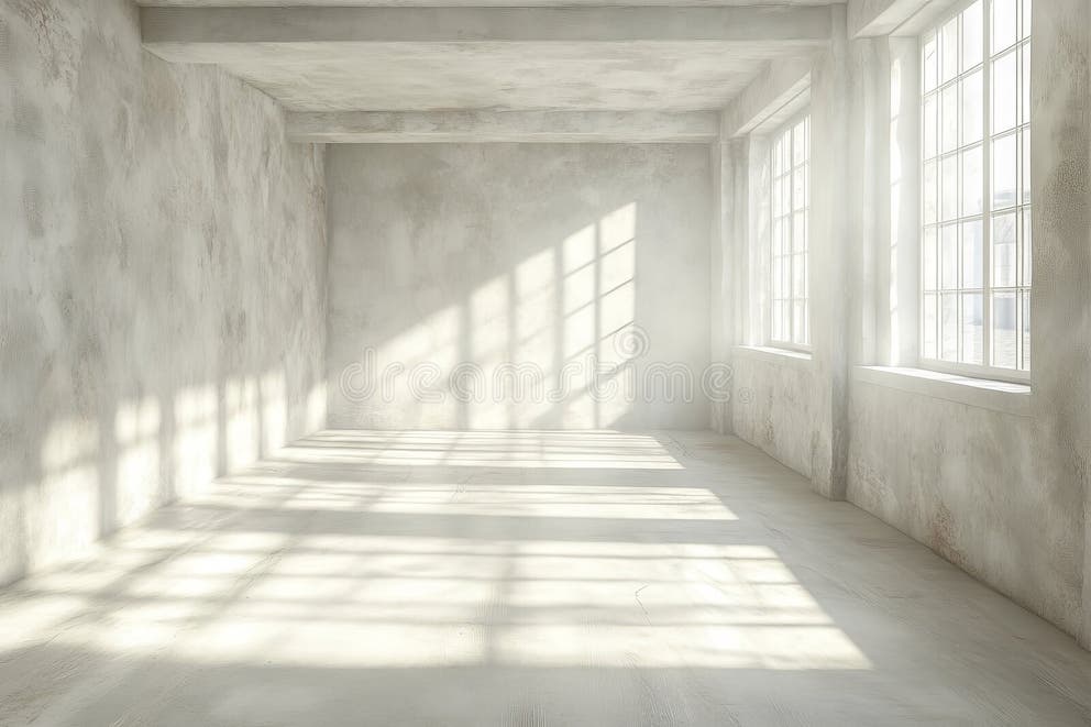 A Broad Unoccupied Room with Lofty Ceilings and a Concrete Floor Stock ...