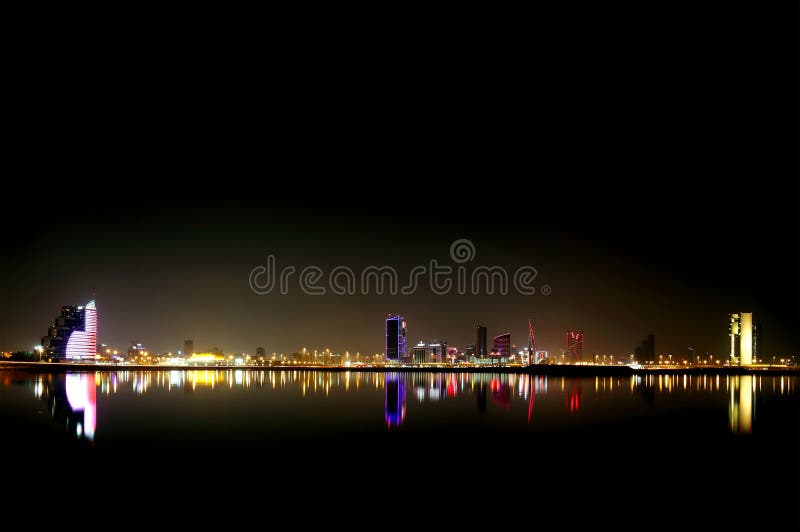 Broad View of Beautiful Illuminated Bahrain Skyline Stock Image - Image ...
