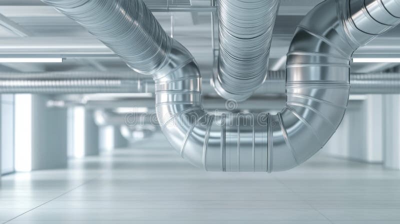 Industrial Ventilation System with Silver Ductwork in a Modern ...