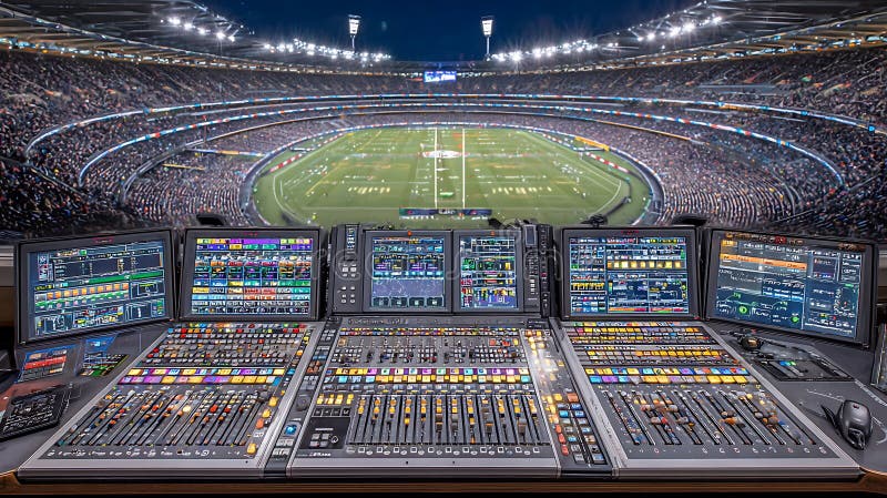 Broadcast Control Room View Overlooking a Stadium during a Game ...