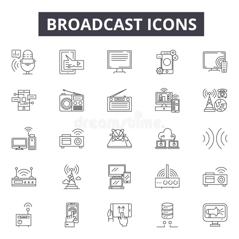 Broadcast Line Icons, Signs, Vector Set, Outline Illustration Concept ...
