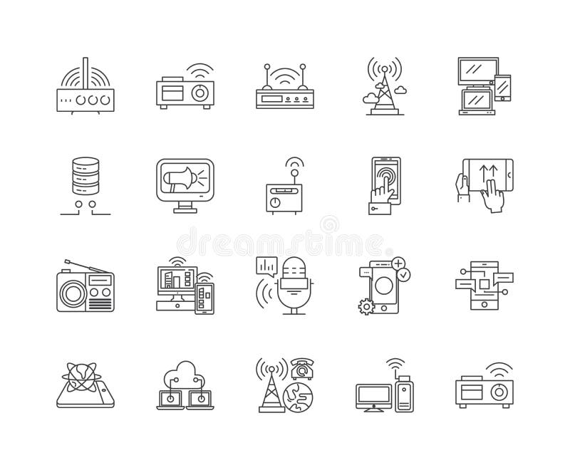 Broadcast Line Icons, Signs, Vector Set, Outline Illustration Concept ...