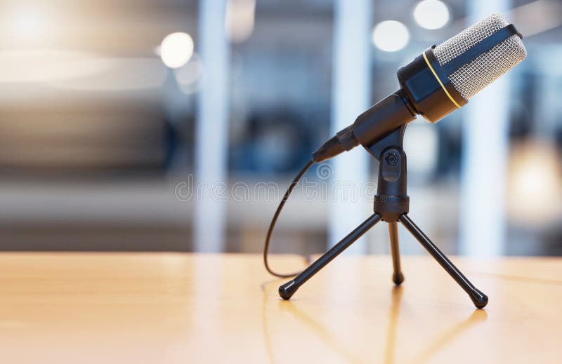 Broadcast, Podcast and Radio with Microphone in Office for Live ...