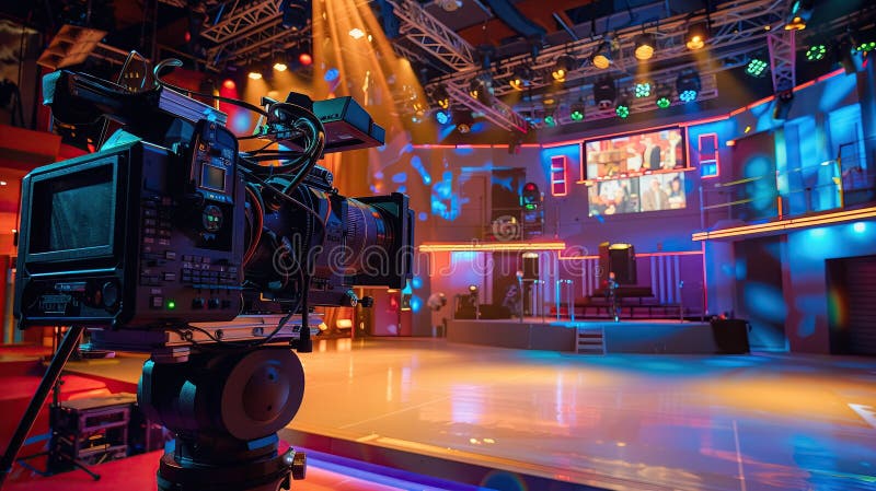 Crane-mounted Broadcast Studio Camera Capturing Expansive Studio Views ...