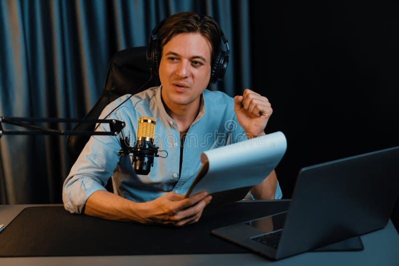 Broadcaster Reading Script Note To Listener in Warm Light at Night ...
