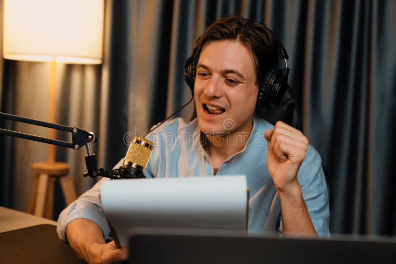 Broadcaster Reading Script Note To Listener in Warm Light at Night ...