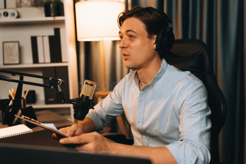 Broadcaster Reading Script Note To Listener in Warm Light at Night ...