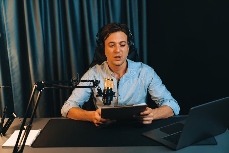 Broadcaster Reading Script Note To Listener in Warm Light at Night ...