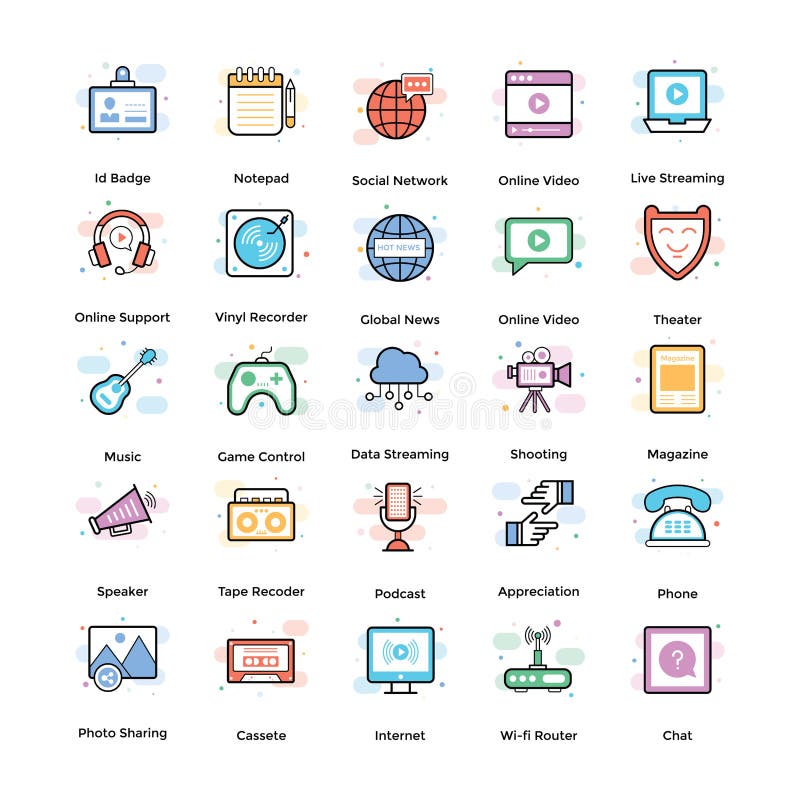 Broadcasting Flat Icons Pack Stock Vector - Illustration of notepad ...