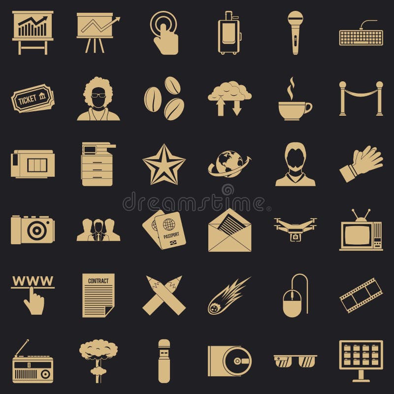Broadcasting Icons Set, Simple Style Stock Vector - Illustration of ...
