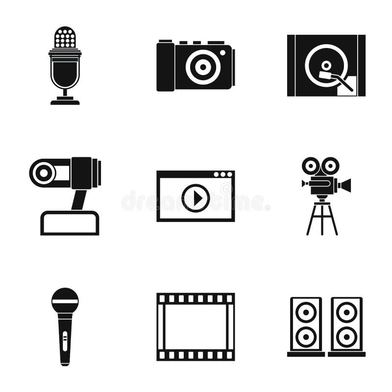 Broadcasting Icons Set, Simple Style Stock Vector - Illustration of ...