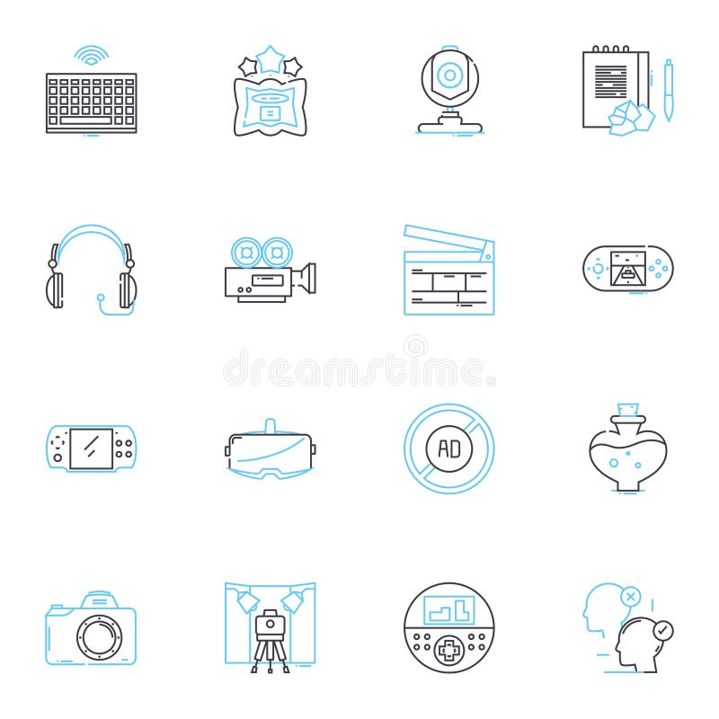 Broadcasting Technology Linear Icons Set. Transmitter, Receiver ...