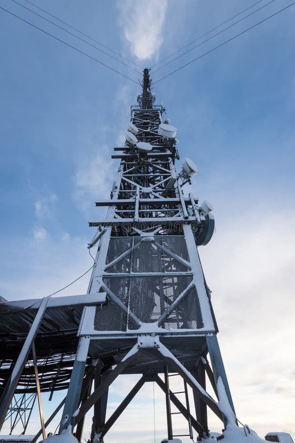 Broadcasting Tower Steel Snow and Ice Stock Image - Image of snow ...