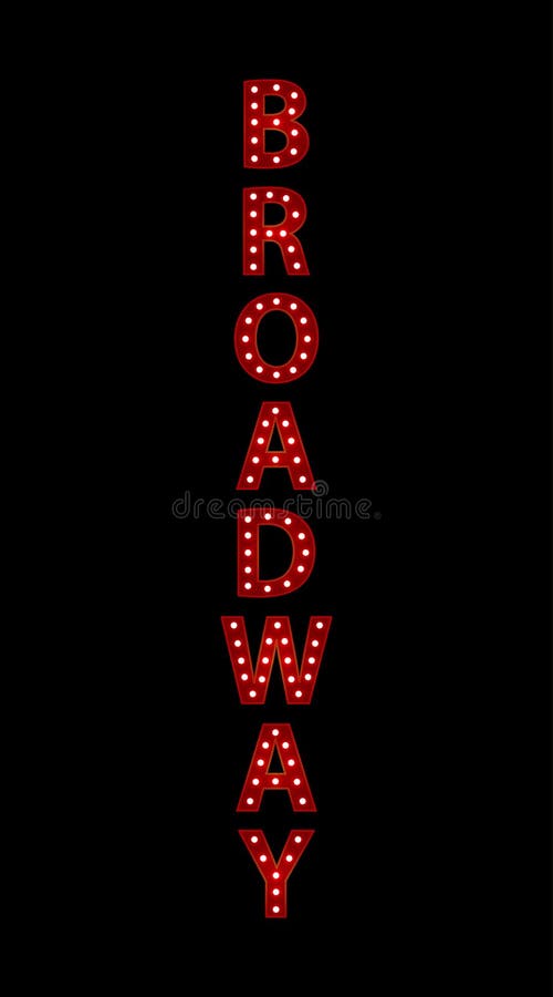 Broadway. Red Letters with Luminous Glowing Lightbulbs. Vector ...