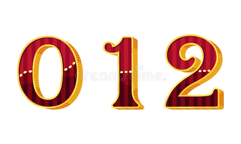 Broadway Style Number and Numeral with Red and Gold Color Vector Set ...