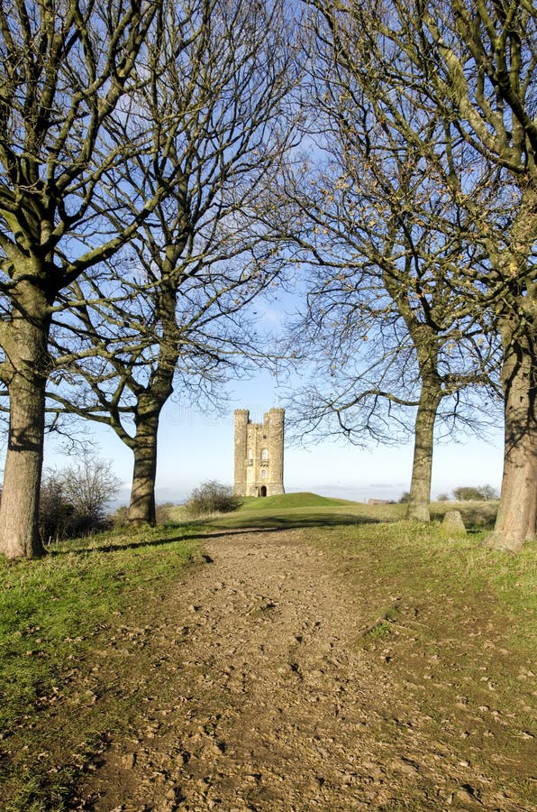 Broadway Tower Framed by Trees Stock Photo - Image of limestone ...