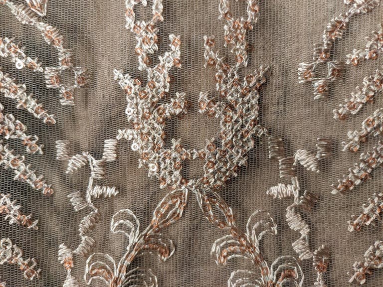 Brocade Fabric Texture with Silver and Copper Threads Forming Intricate Floral Patterns. Stock ...