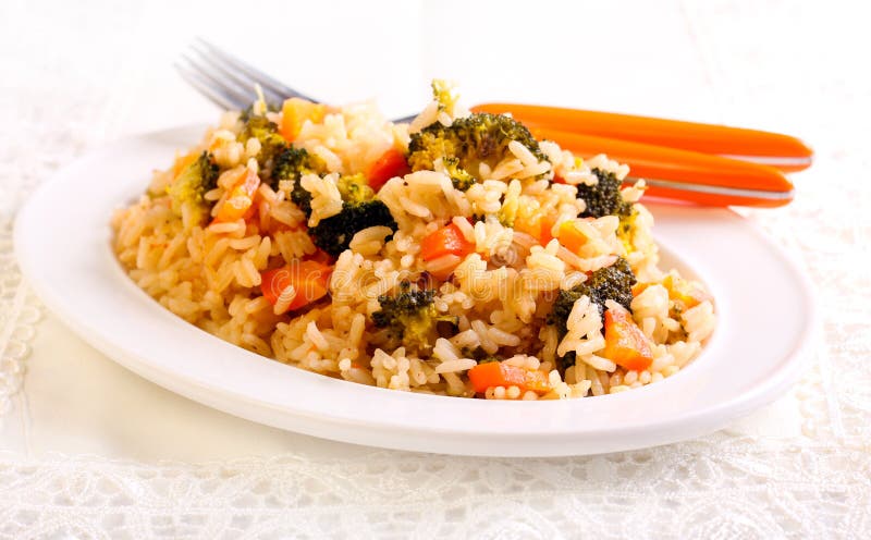 Broccoli and Carrot Rice Served Stock Photo - Image of food, broccoli ...
