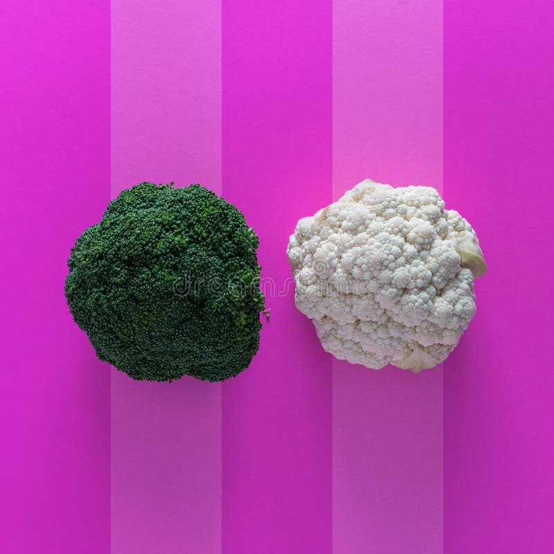 Broccoli and Cauliflower on Pink Surface. Stock Image - Image of garden ...