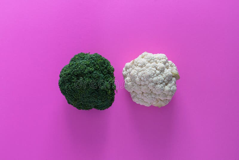 Broccoli and Cauliflower on Pink Surface. Stock Image - Image of ...