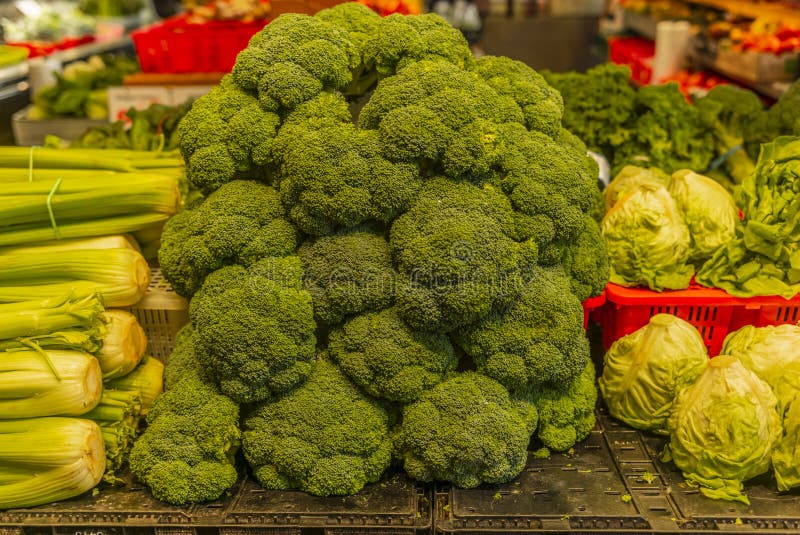 Broccoli, Celery and Salad at the Vancouver Farmers` Market Stock Image ...