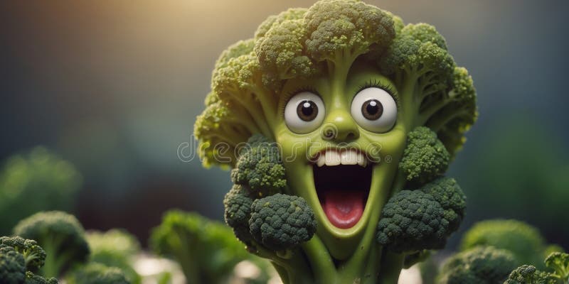 Broccoli Character with Funny Face and Emotions. Stock Photo - Image of ...