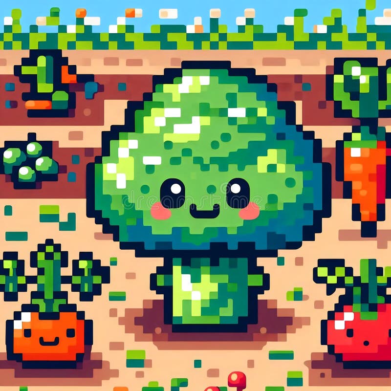 Broccoli Character Illustrator Design, Pixel Art Stock Illustration ...