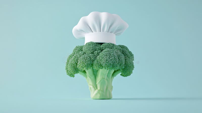 Broccoli with Chef Hat on Pastel Background, Creative Concept Stock ...