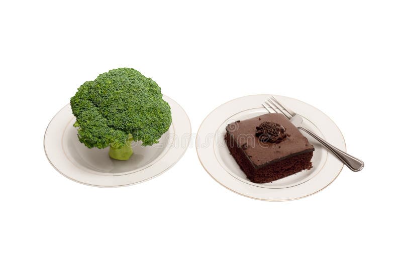 Broccoli And Chocolate Cake On White Plates Picture. Image: 28033533