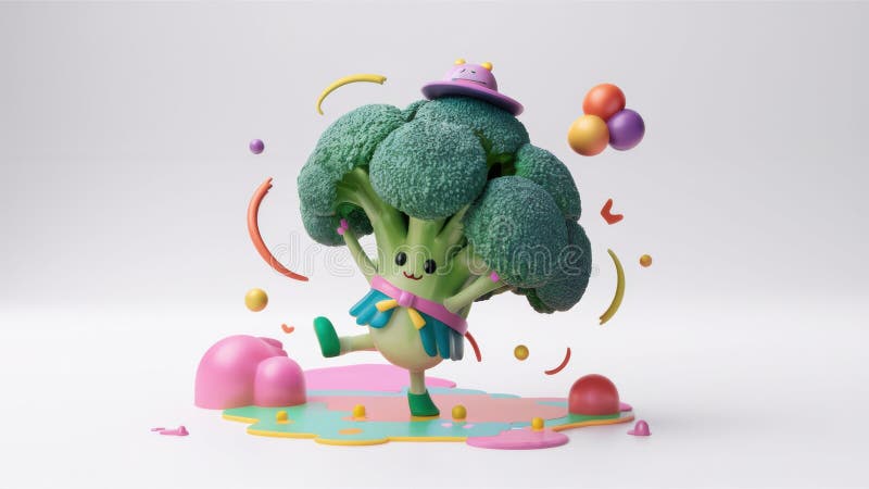 A Broccoli is Dancing on a Colorful Background with Other Objects, AI ...