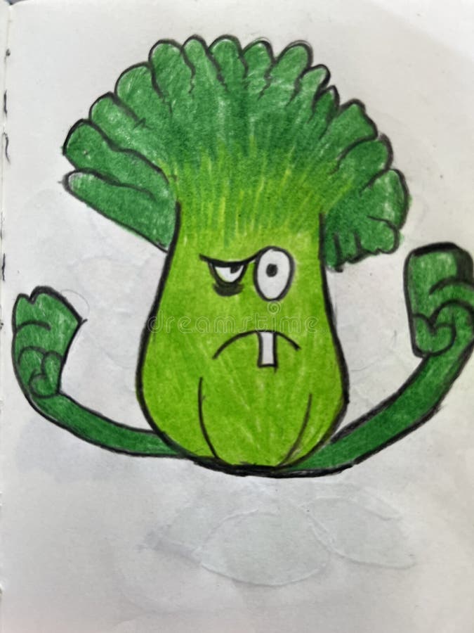 Broccoli drawing stock illustration. Illustration of cartoon - 373275712