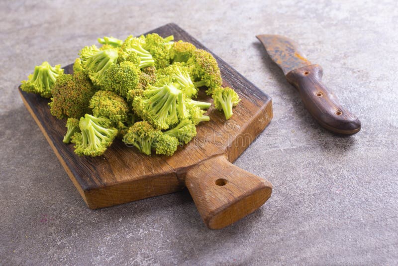 Broccoli. Fresh Green Broccoli on Board.Top View. Free Copy Space Stock ...