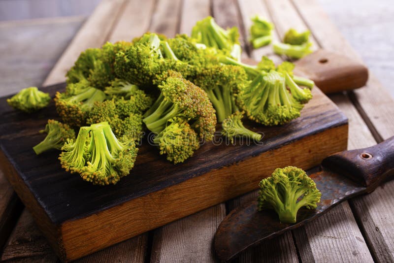 Fresh Green Broccoli on Board.Top View. Free Copy Space Stock Photo ...