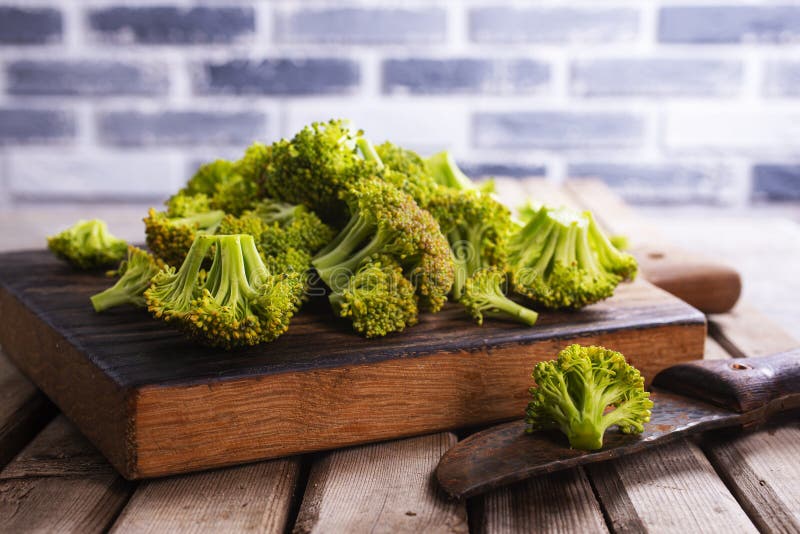 Fresh Green Broccoli on Board.Top View. Free Copy Space Stock Image ...