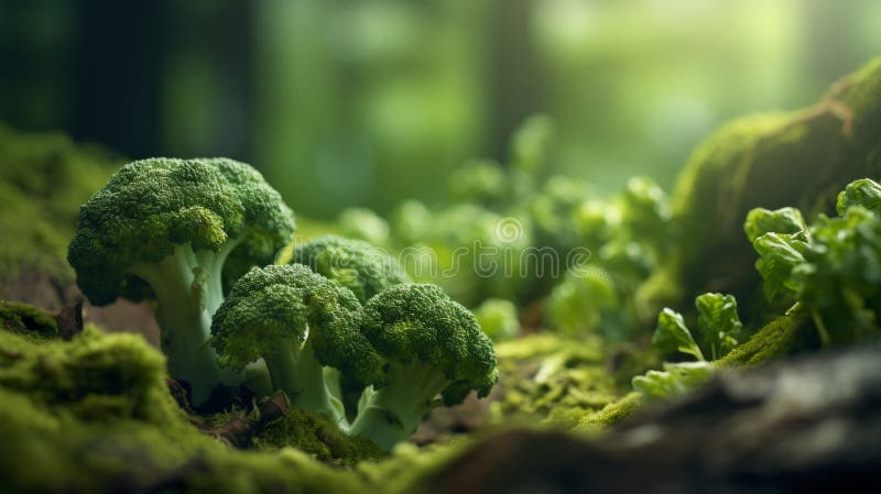 Broccoli Growing in the Forest, AI Stock Image - Image of color, nature ...