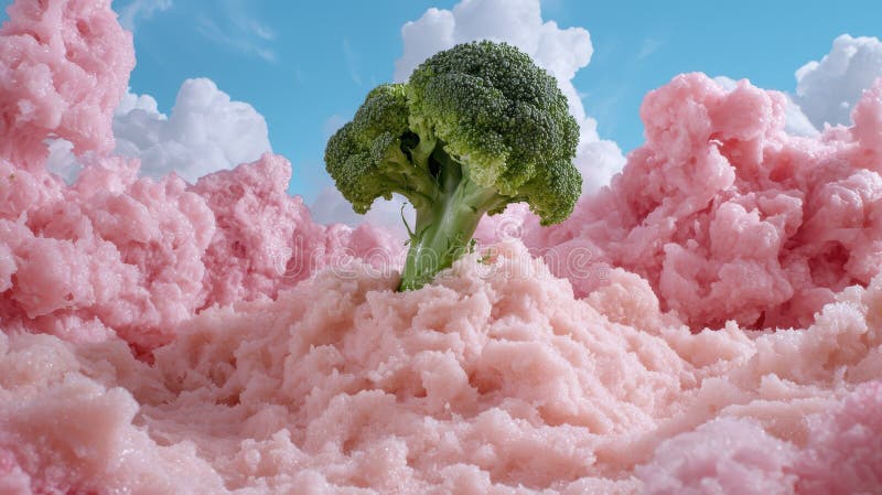 Broccoli Growing in a Pink Fluffy Cloud Landscape Stock Illustration ...