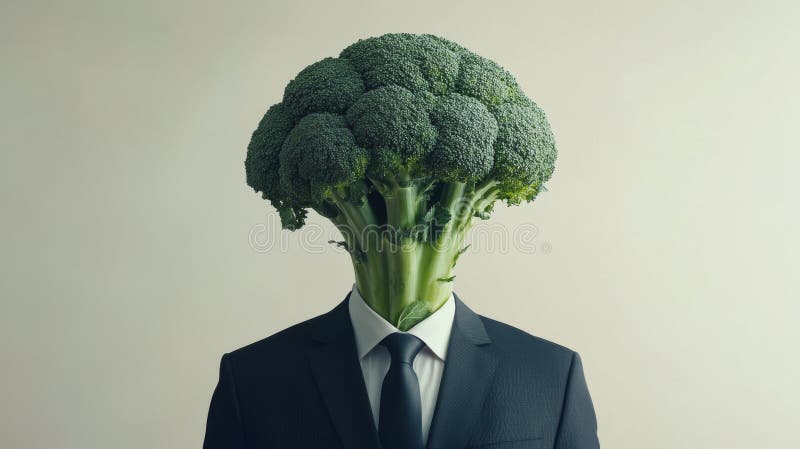 Broccoli Head in Suit Surreal Portrait Stock Image - Image of modern ...