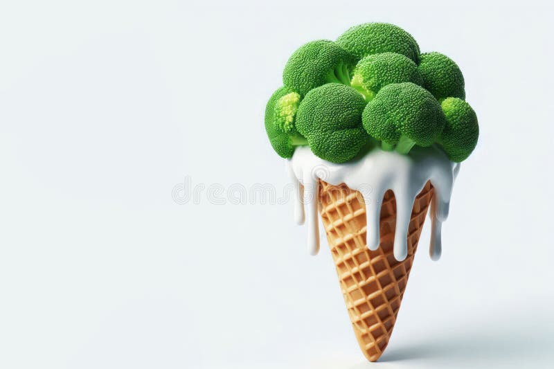 Broccoli Ice Cream in a Waffle Cone. Space for Text. Stock Image ...