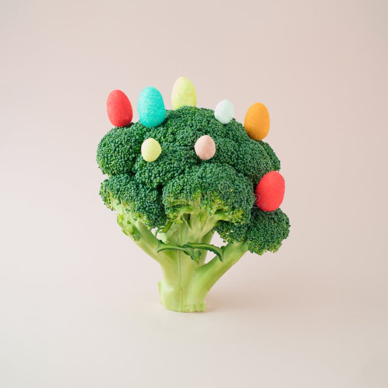 Broccoli Like a Tree Decorated with Colorful Eggs. Creative Concept for ...