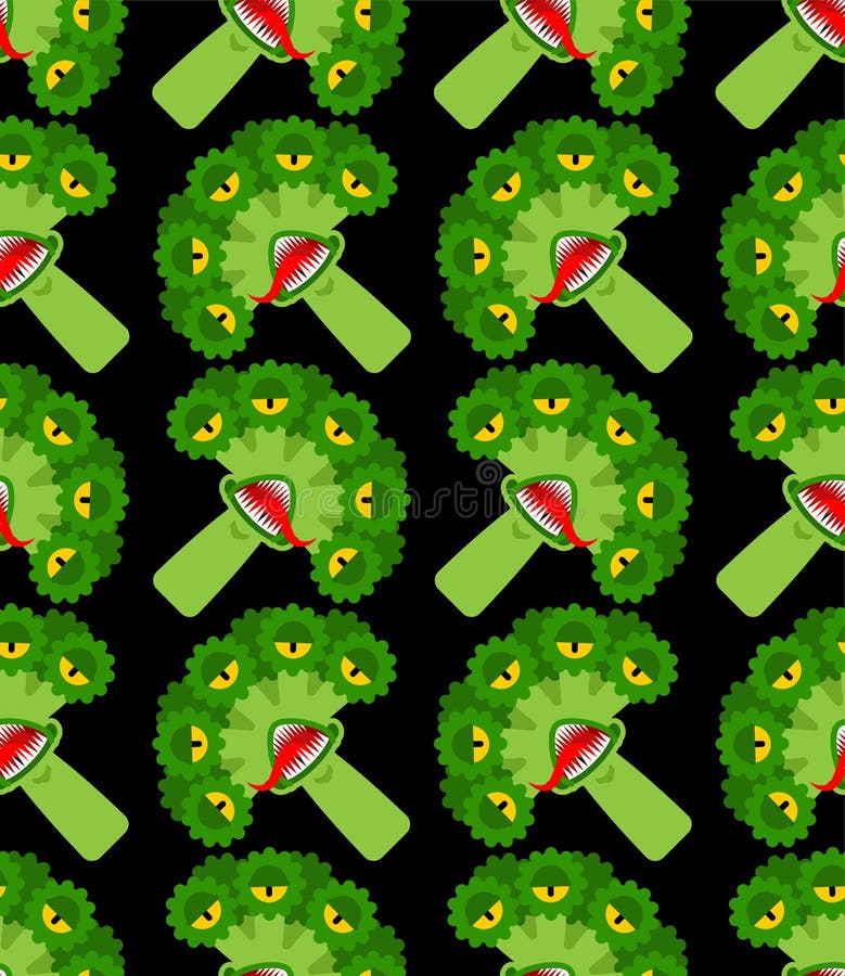 Broccoli Monster GMO Mutant Pattern Seamless. Angry Vegetable with ...