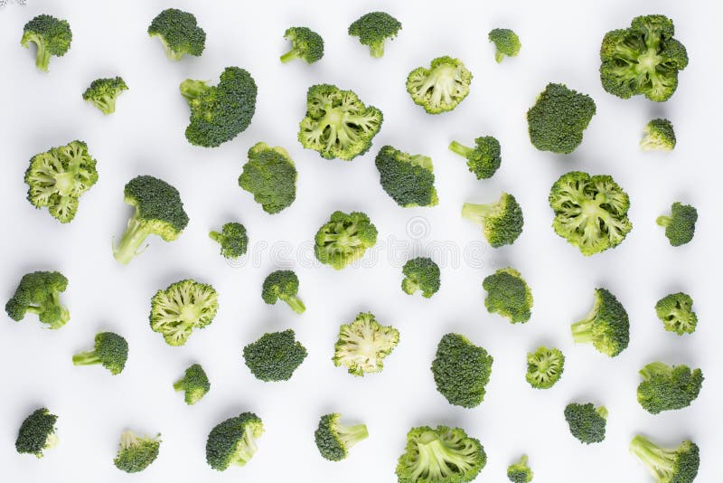 Broccoli Pattern Isolated on a White Background. Various Multiple Parts ...