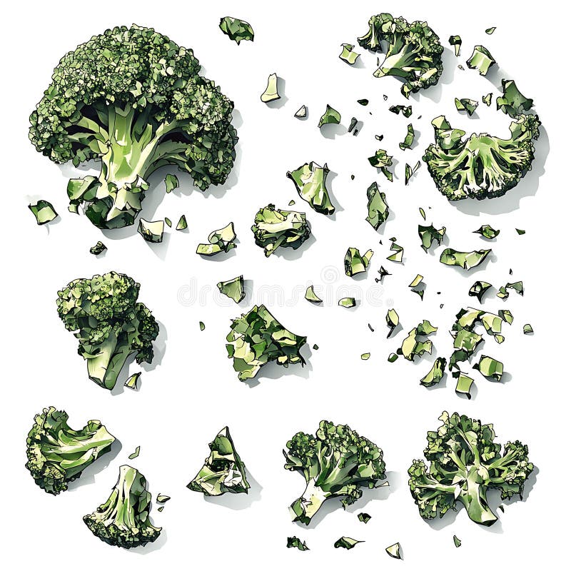Broccoli Pieces Isolated on White Background Stock Illustration ...