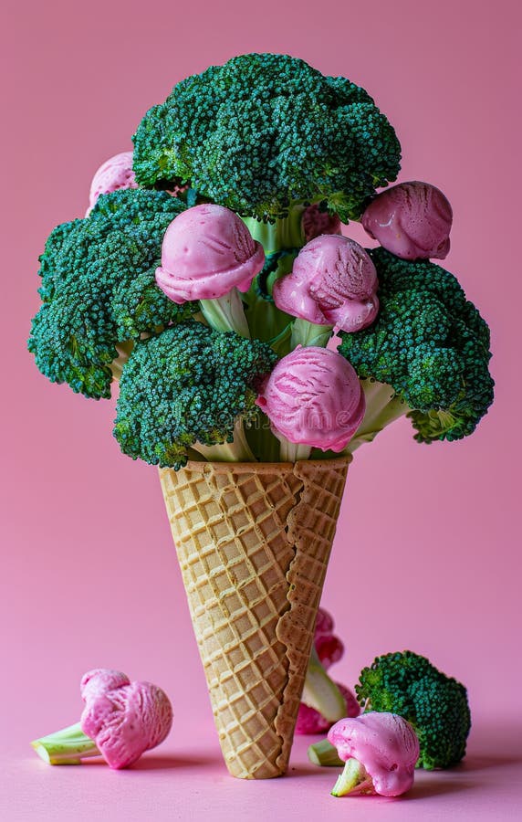 Broccoli Pink Ice Cream Cone Stock Photo - Image of tasty, creative ...