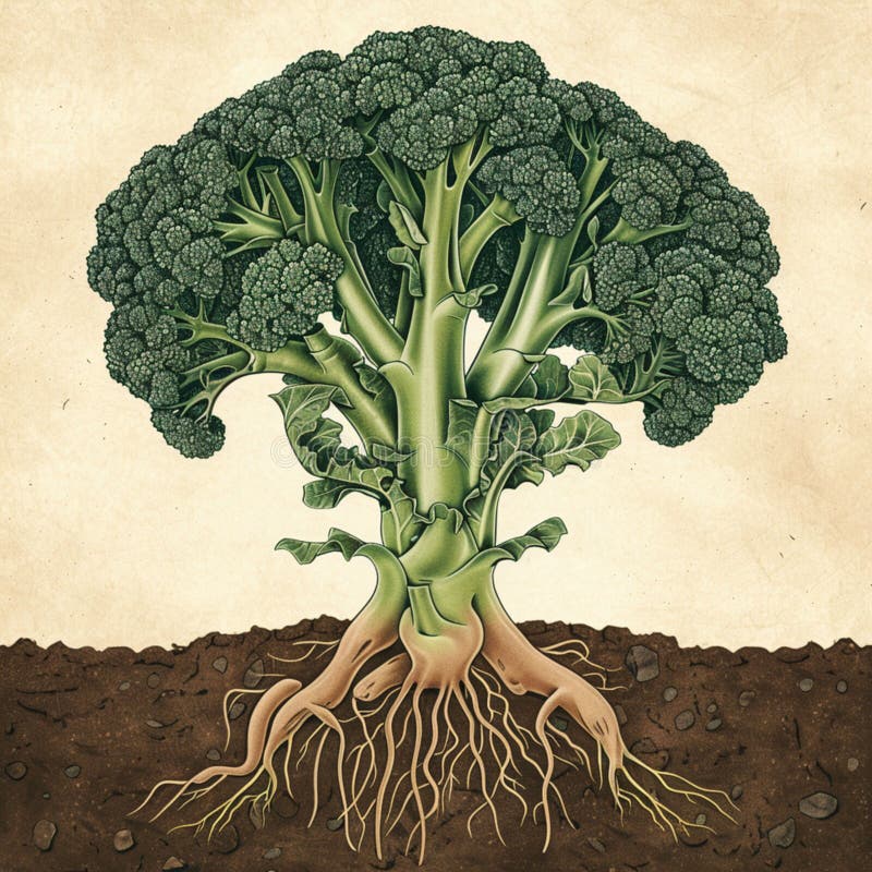 Broccoli with Leaves and Roots Stock Vector - Illustration of roots ...