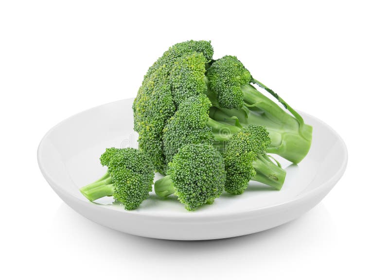 Broccoli in Plate on White Background Stock Image - Image of ripe ...