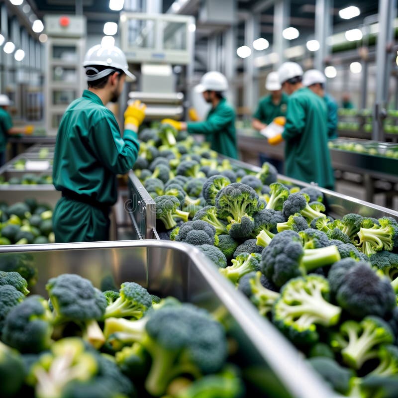Broccoli Processing Line: Workers Sorting Fresh Harvest, Generative Ai ...