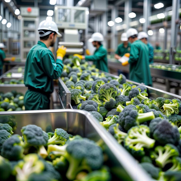 Broccoli Processing Line: Workers Sorting Fresh Harvest, Generative Ai ...