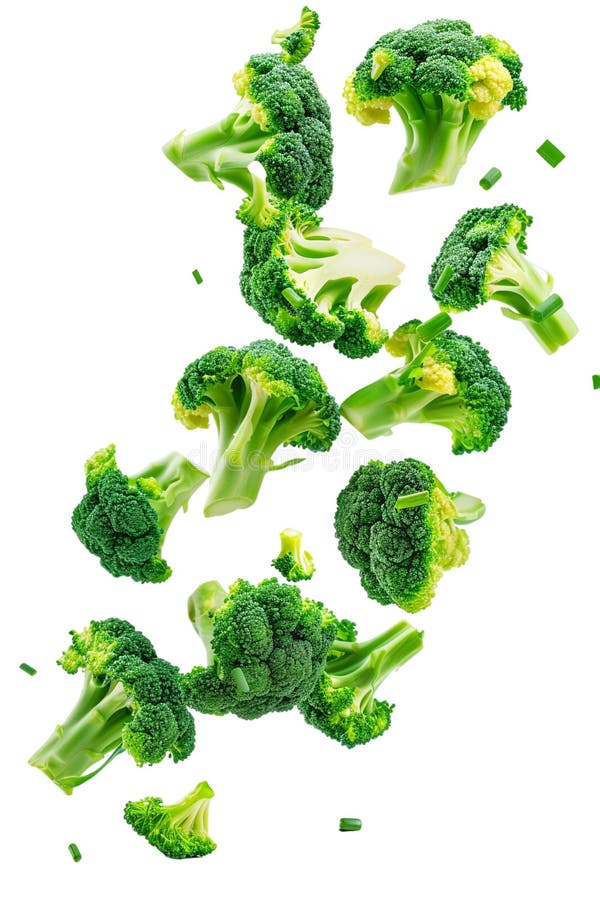 Broccoli Slices Falling on Transparent Background Stock Illustration ...