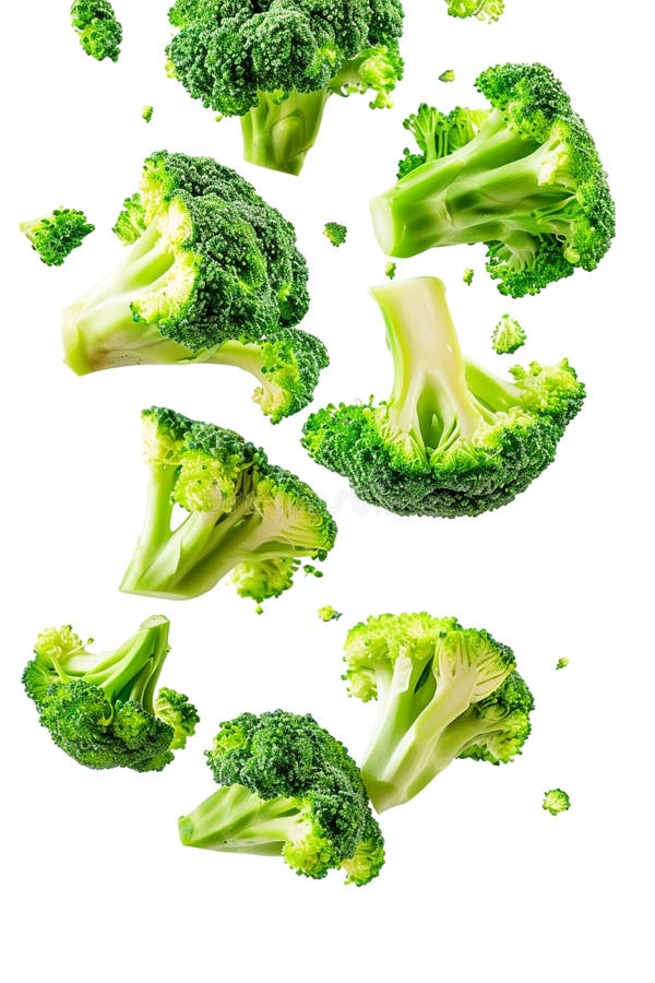 Broccoli Slices Falling on Transparent Background Stock Illustration ...