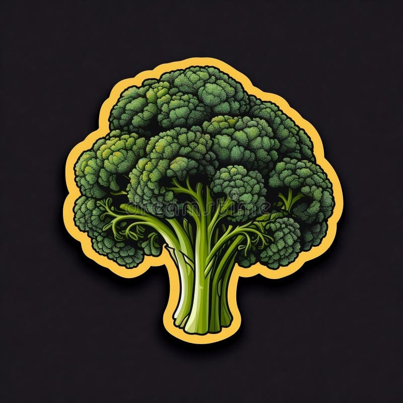 Broccoli Sticker on Black Background. AI Stock Illustration ...